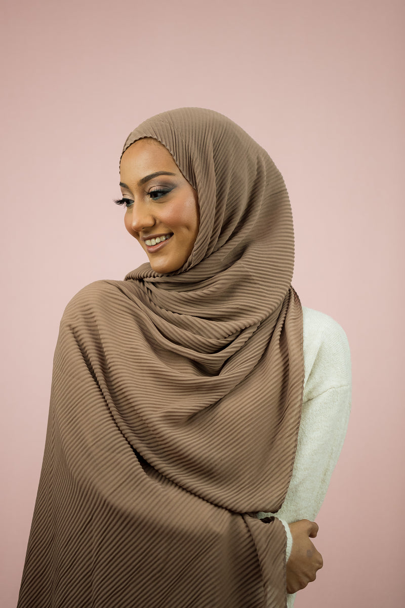 The Hazelnut Pleated Chiffon Hijab Scarf by Suriah Scarves